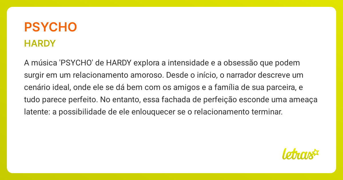 Significado da música PSYCHO (HARDY) - LETRAS.MUS.BR