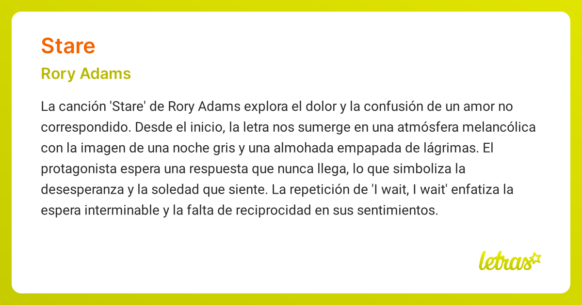 Significado de la canción STARE (Rory Adams) - LETRAS.COM