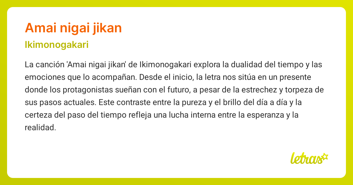 Significado de la canción AMAI NIGAI JIKAN (Ikimonogakari) - LETRAS.COM