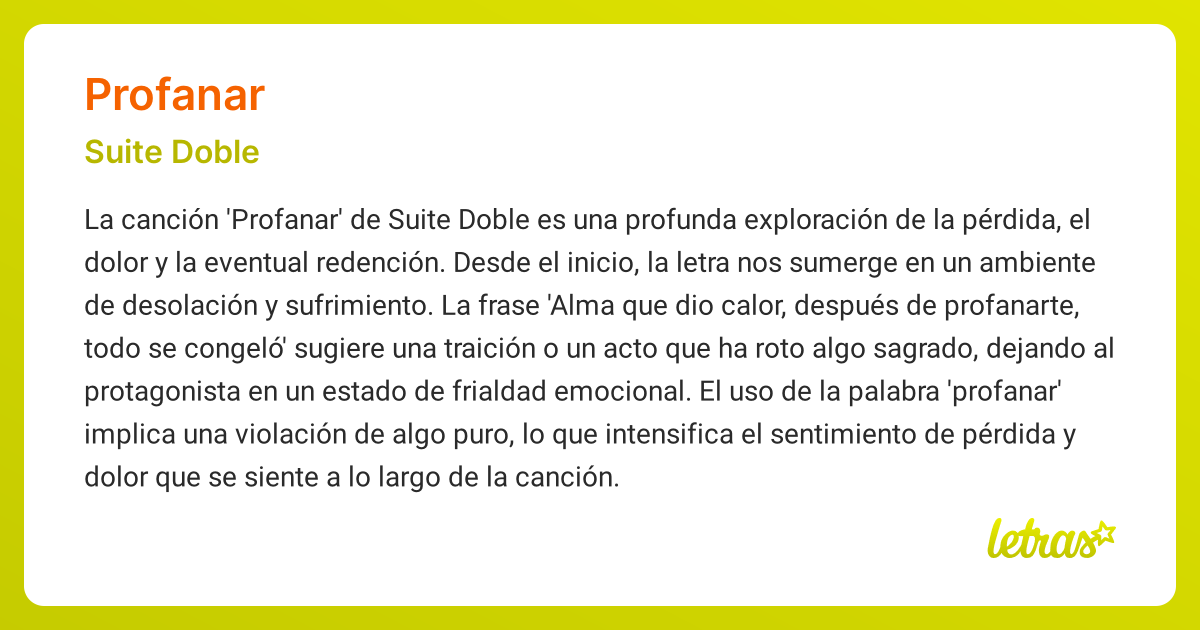 Significado de la canción PROFANAR (Suite Doble) - LETRAS.COM