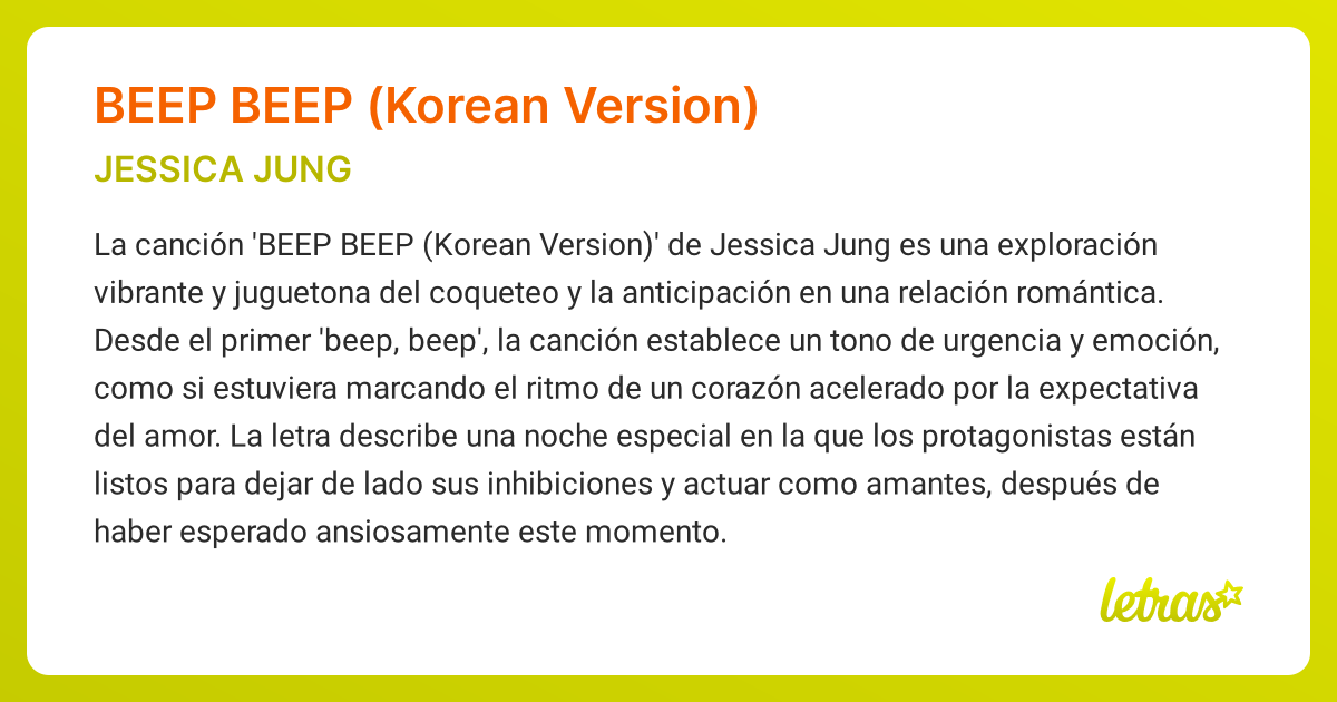 Significado de la canción BEEP BEEP (KOREAN VERSION) (JESSICA JUNG ...