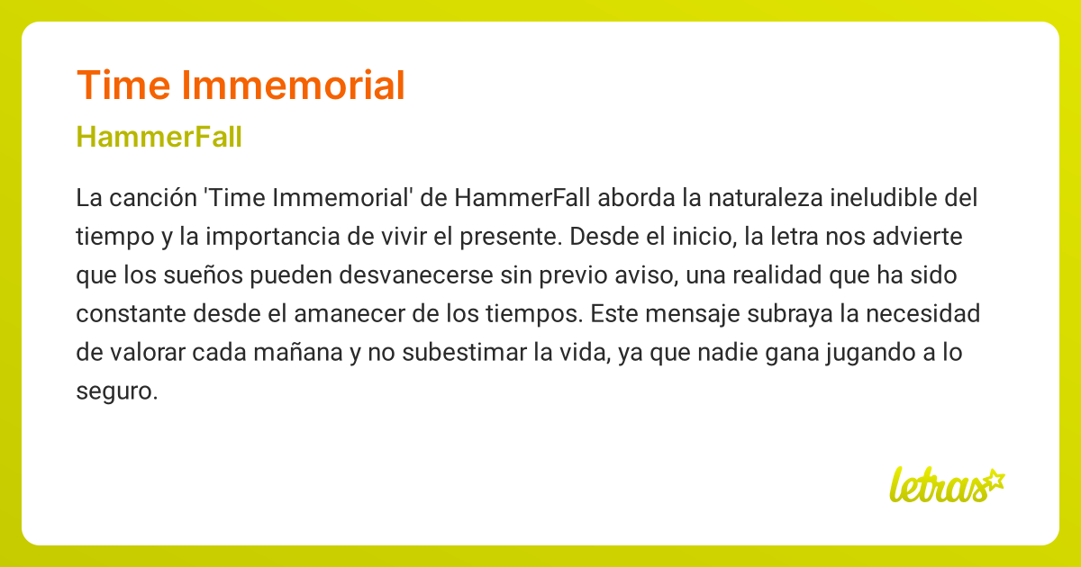 Significado de la canción TIME IMMEMORIAL (HammerFall) - LETRAS.COM