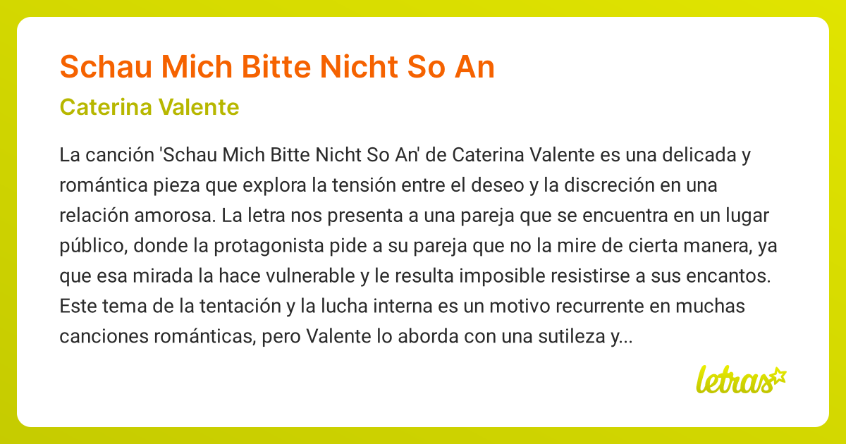 Significado de la canción SCHAU MICH BITTE NICHT SO AN (Caterina ...