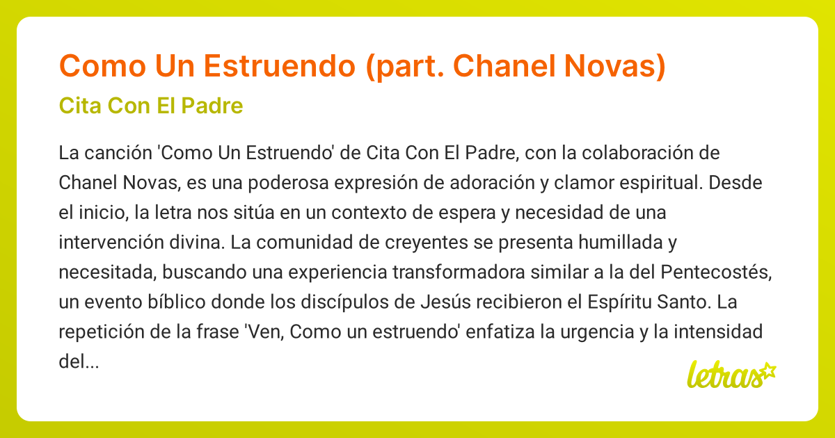 Significado de la canción Como Un Estruendo (part. Chanel Novas) (Cita ...