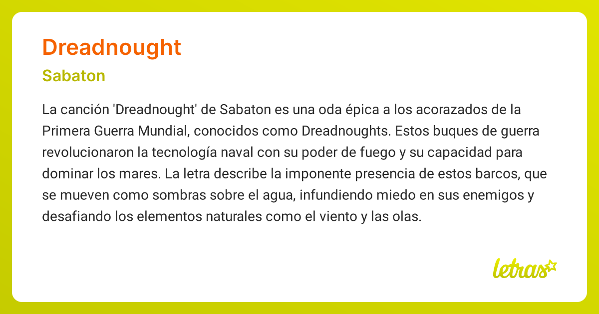 Significado de la canción DREADNOUGHT (Sabaton) - LETRAS.COM