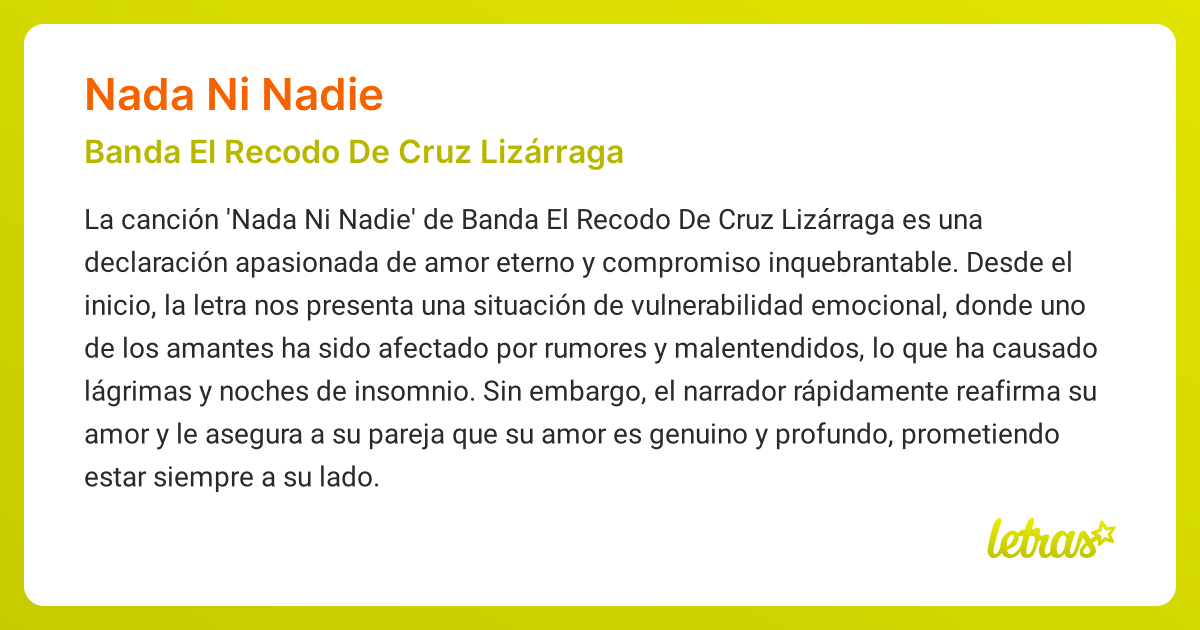 Significado de la canción NADA NI NADIE (Banda El Recodo De Cruz ...