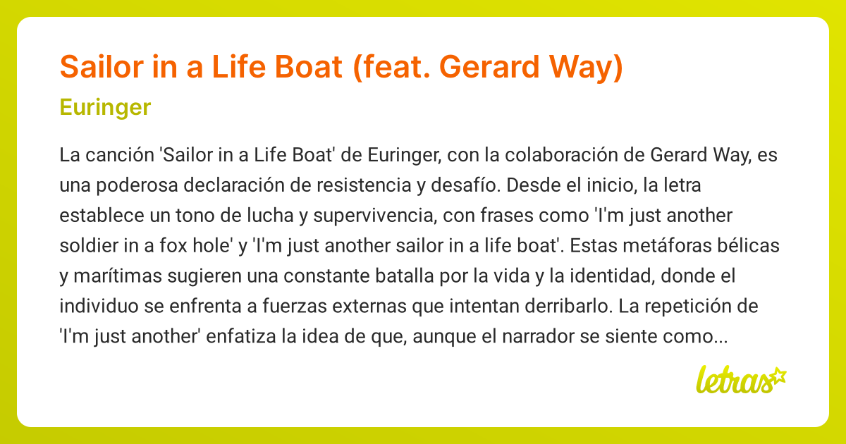 Significado de la canción Sailor in a Life Boat (feat. Gerard Way ...