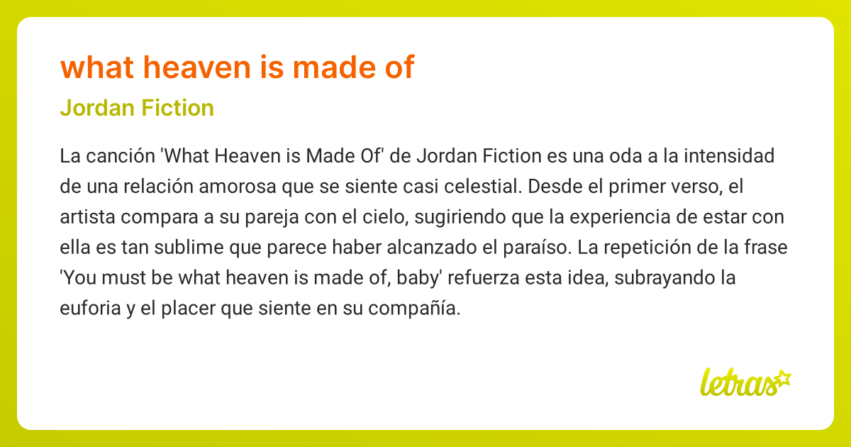 Significado de la canción WHAT HEAVEN IS MADE OF (Jordan Fiction ...
