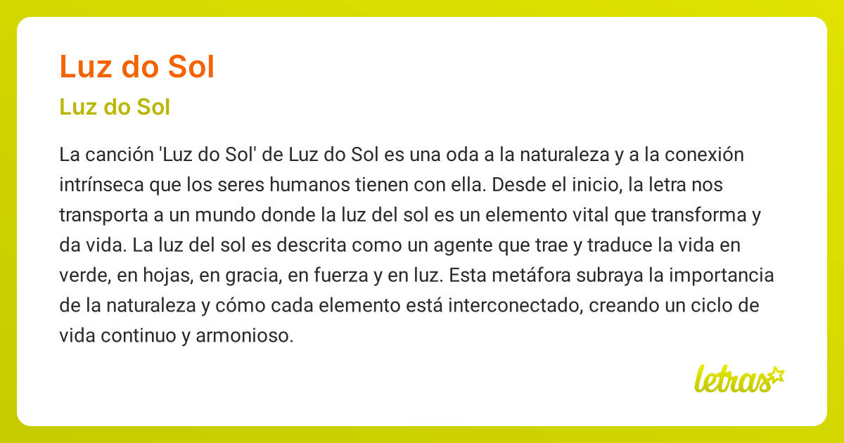 Significado de la canción LUZ DO SOL (Luz do Sol) - LETRAS.COM