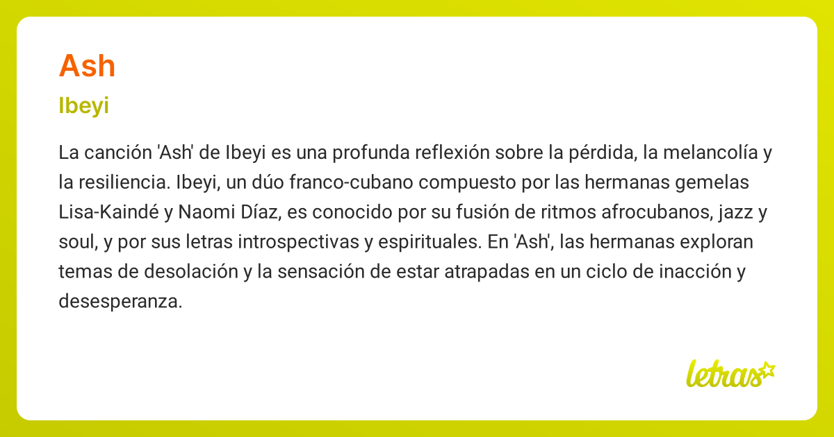 Significado de la canción ASH (Ibeyi) - LETRAS.COM