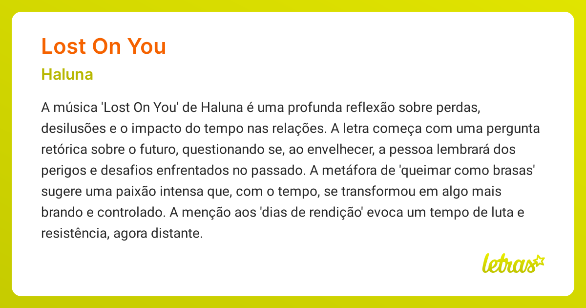 Significado da música LOST ON YOU (Haluna) - LETRAS.MUS.BR