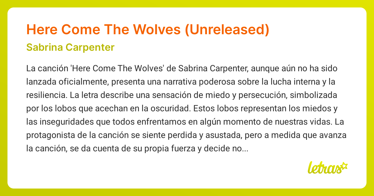 Significado de la canción Here Come The Wolves (Unreleased) (Sabrina ...