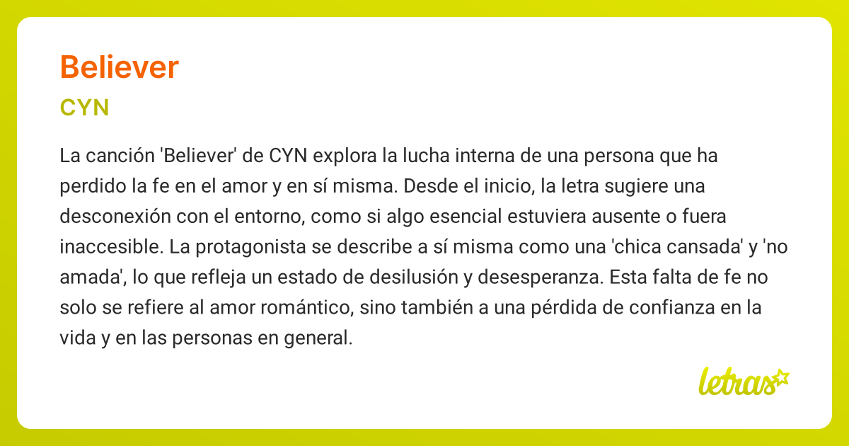 Significado de la canción BELIEVER (CYN) - LETRAS.COM