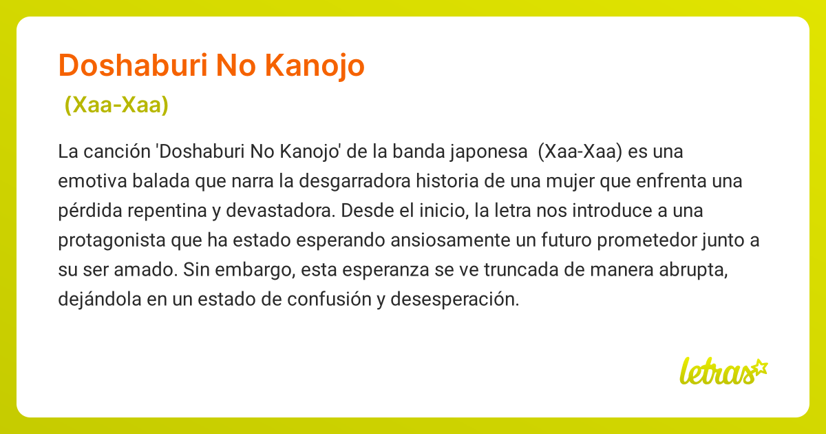 Significado de la canción DOSHABURI NO KANOJO (ザアザア (Xaa-Xaa)) - LETRAS.COM