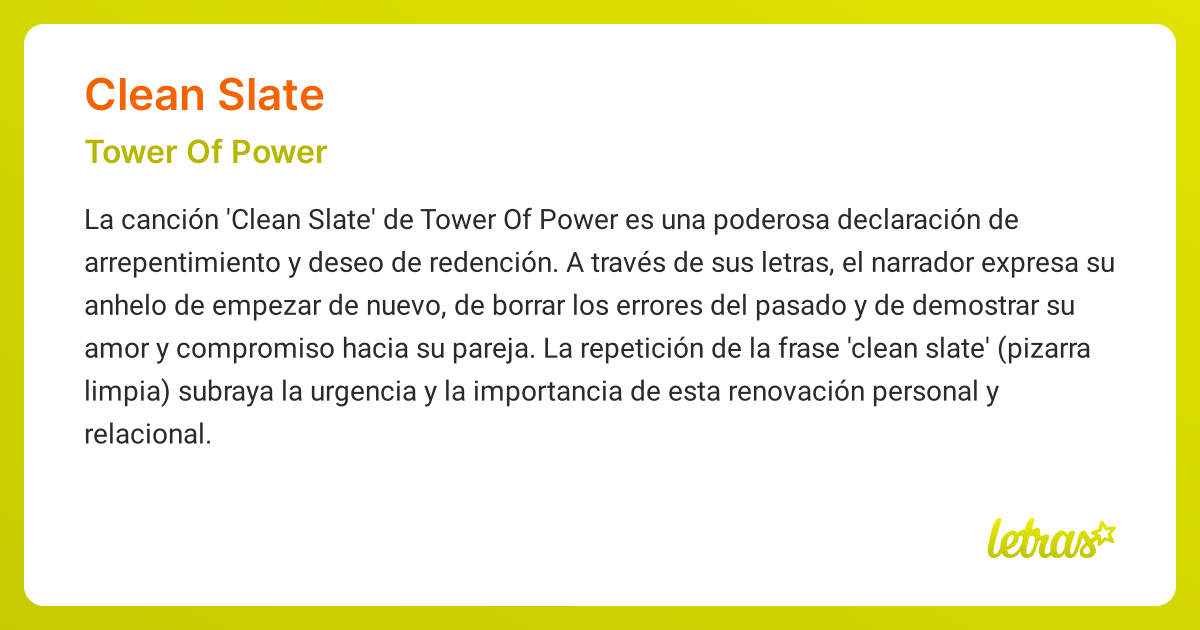Significado de la canción CLEAN SLATE (Tower Of Power) - LETRAS.COM