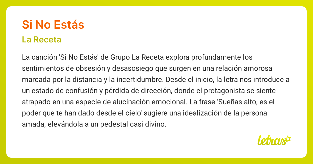 Significado de la canción SI NO ESTÁS (La Receta) - LETRAS.COM