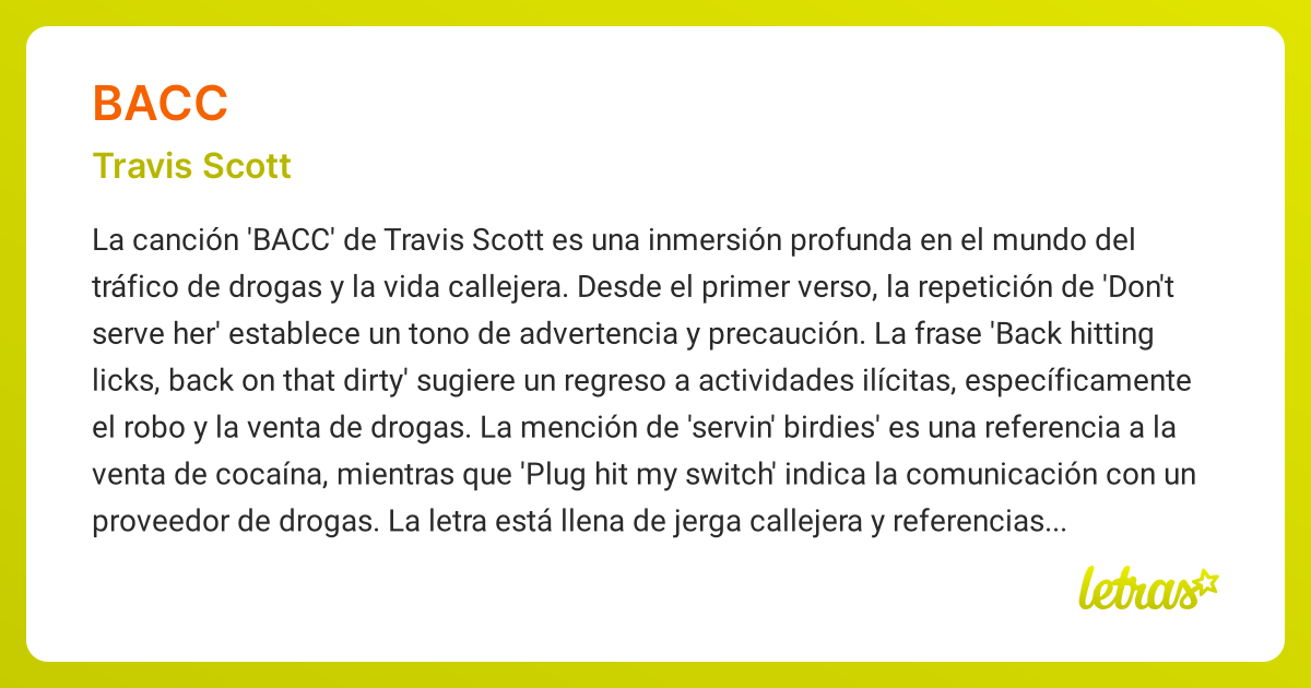 Significado de la canción BACC (Travis Scott) - LETRAS.COM