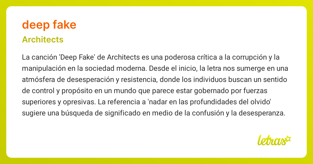 Significado de la canción DEEP FAKE (Architects) - LETRAS.COM