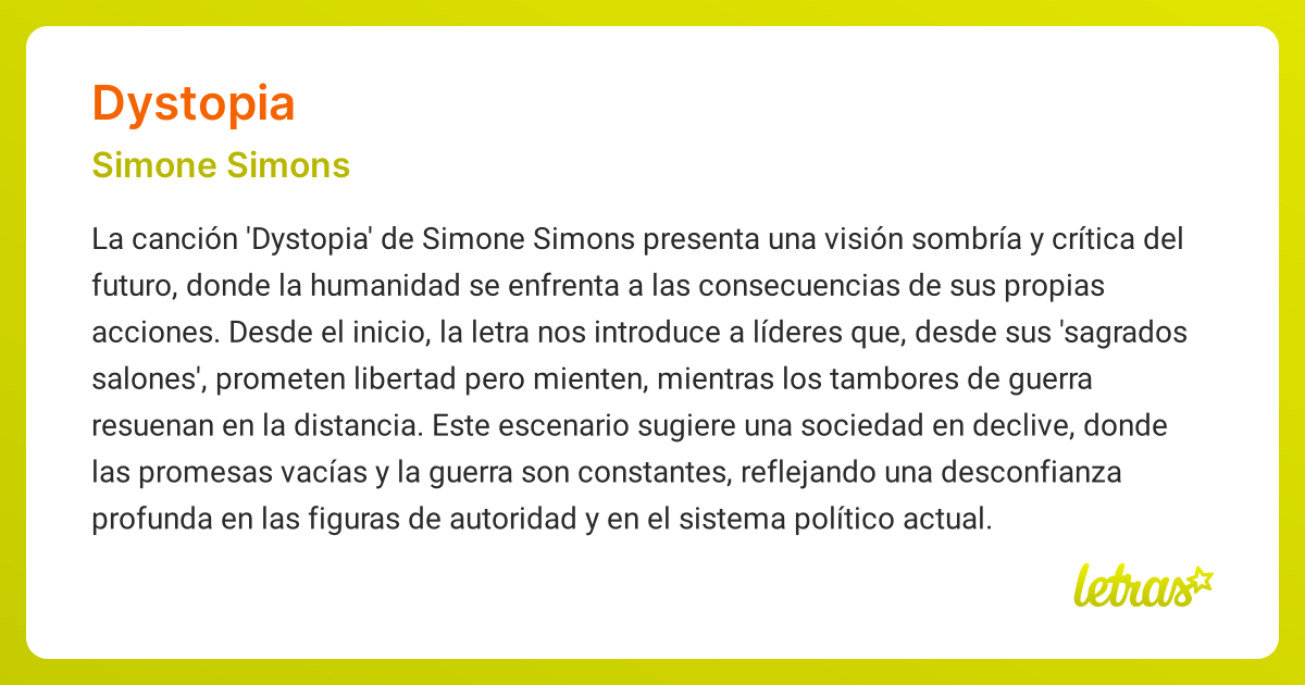 Significado de la canción DYSTOPIA (Simone Simons) - LETRAS.COM