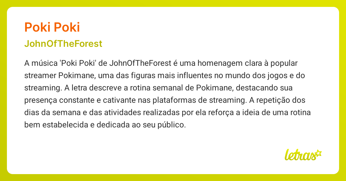 Significado da música POKI POKI (JohnOfTheForest) - LETRAS.MUS.BR