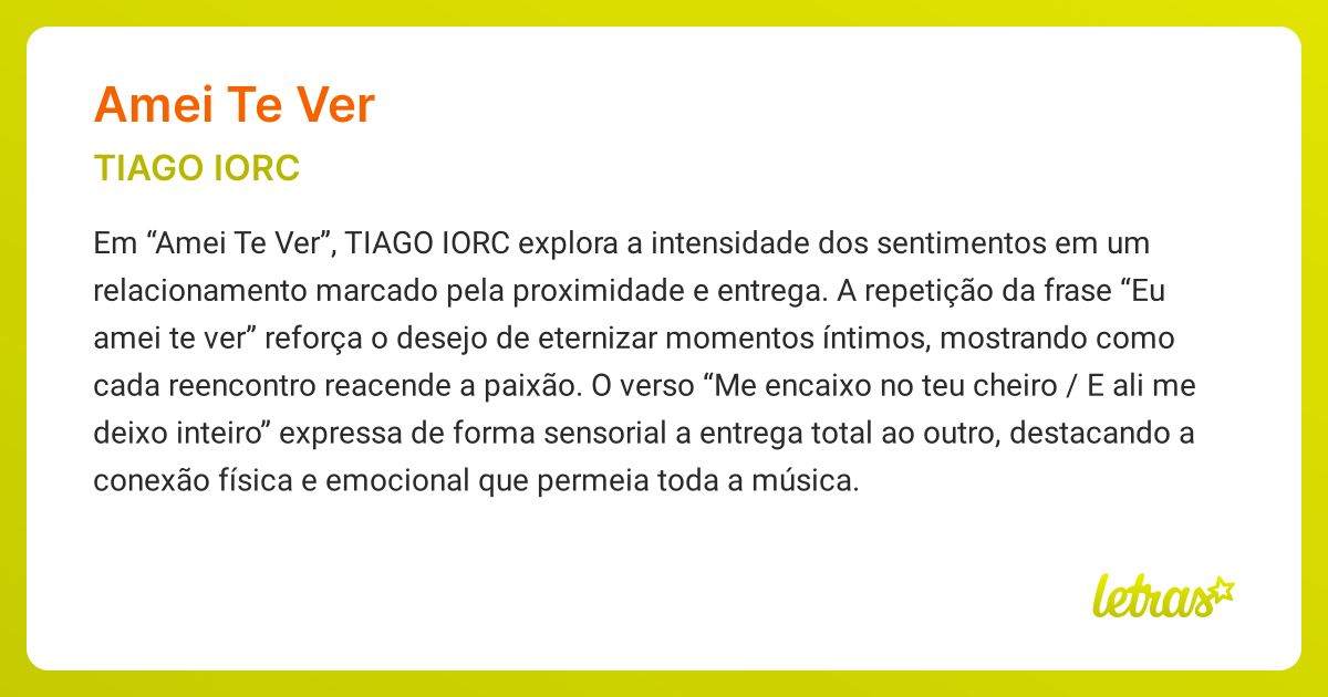Significado da música AMEI TE VER (TIAGO IORC) - LETRAS.MUS.BR