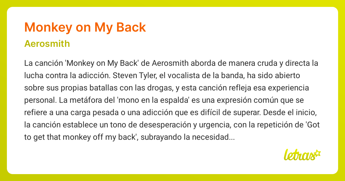 Significado de la canción MONKEY ON MY BACK (Aerosmith) - LETRAS.COM