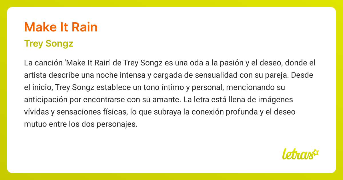 Significado de la canción MAKE IT RAIN (Trey Songz) - LETRAS.COM