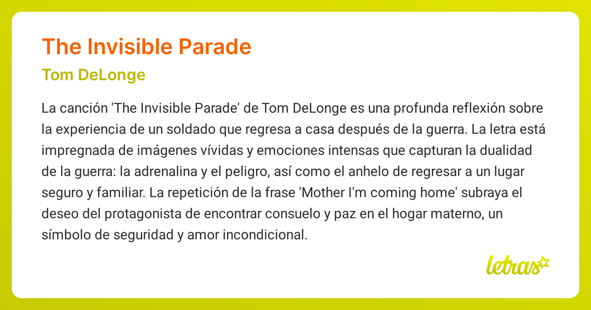 Significado de la canción THE INVISIBLE PARADE (Tom DeLonge) - LETRAS.COM