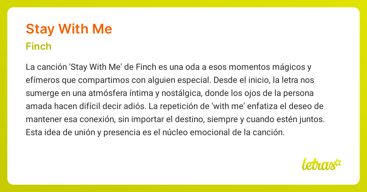 Significado de la canción STAY WITH ME (Finch) - LETRAS.COM