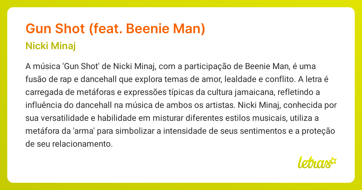 Significado da música GUN SHOT (FEAT. BEENIE MAN) (Nicki Minaj ...