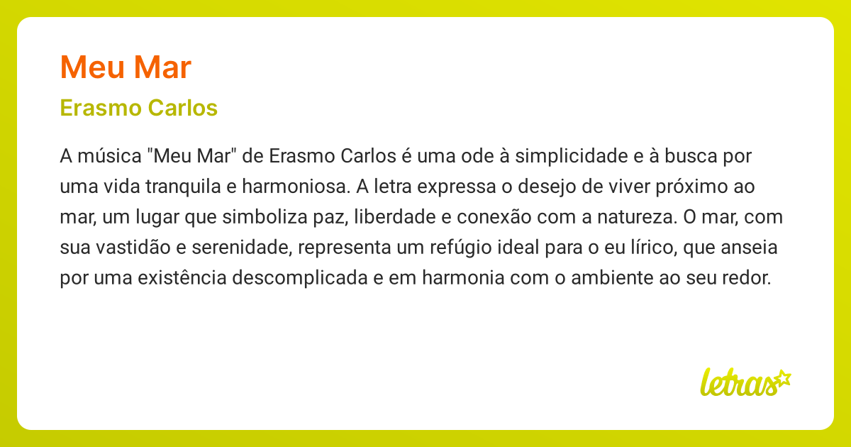 Significado da música MEU MAR (Erasmo Carlos) - LETRAS.MUS.BR