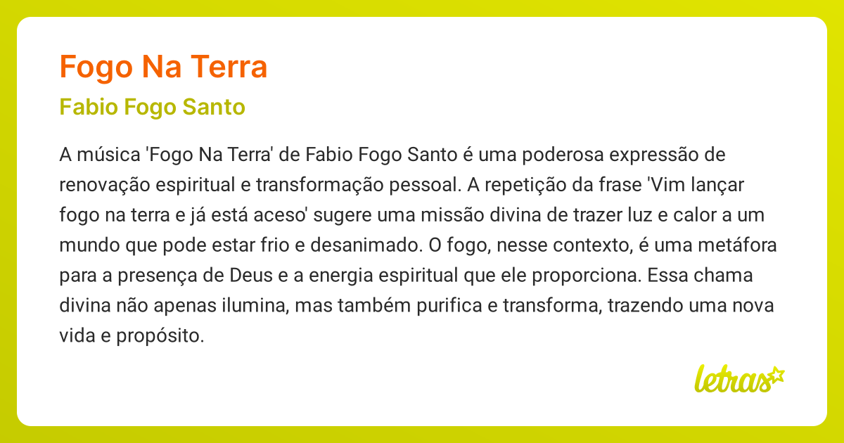 Significado da música FOGO NA TERRA (Fabio Fogo Santo) - LETRAS.MUS.BR
