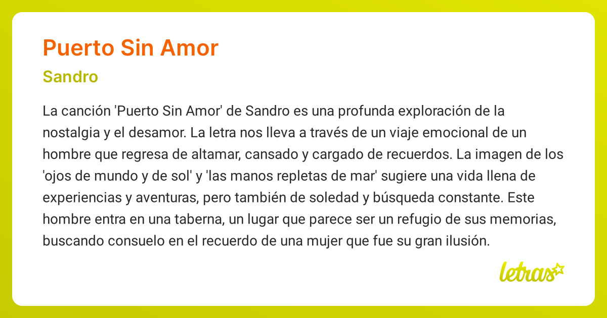 Significado de la canción PUERTO SIN AMOR (Sandro) - LETRAS.COM