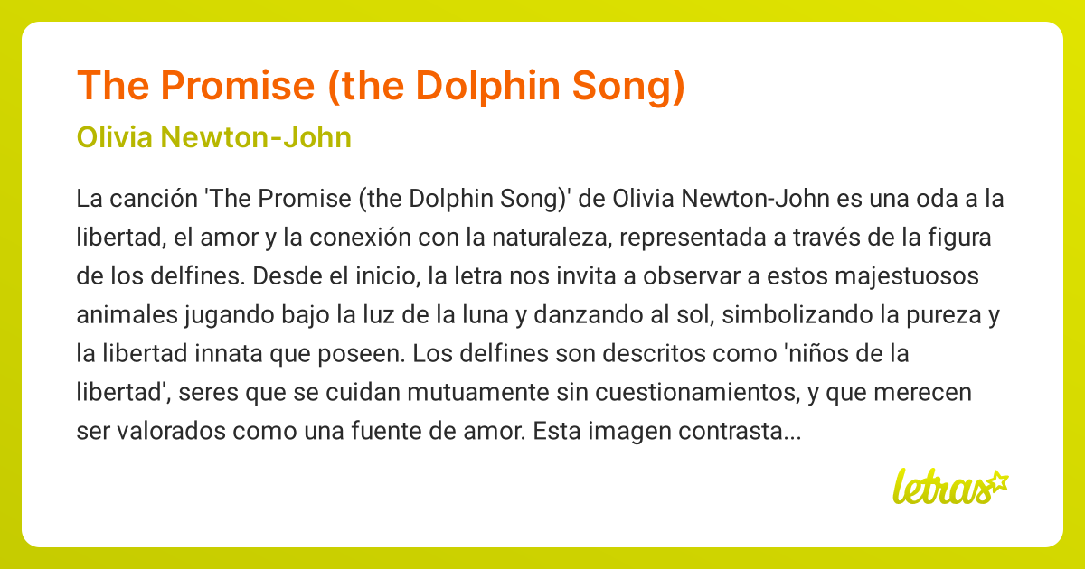 Significado de la canción THE PROMISE (THE DOLPHIN SONG) (Olivia Newton ...