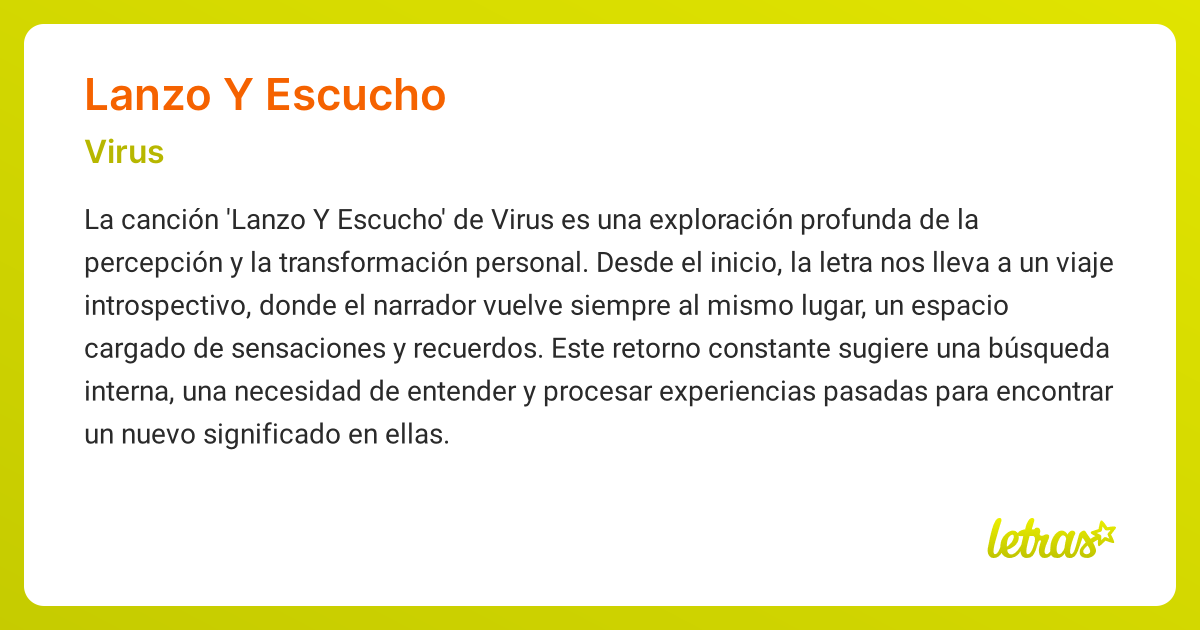 Significado de la canción LANZO Y ESCUCHO (Virus) - LETRAS.COM