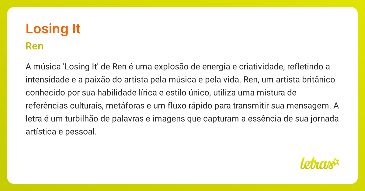 Significado da música LOSING IT (Ren) - LETRAS.MUS.BR