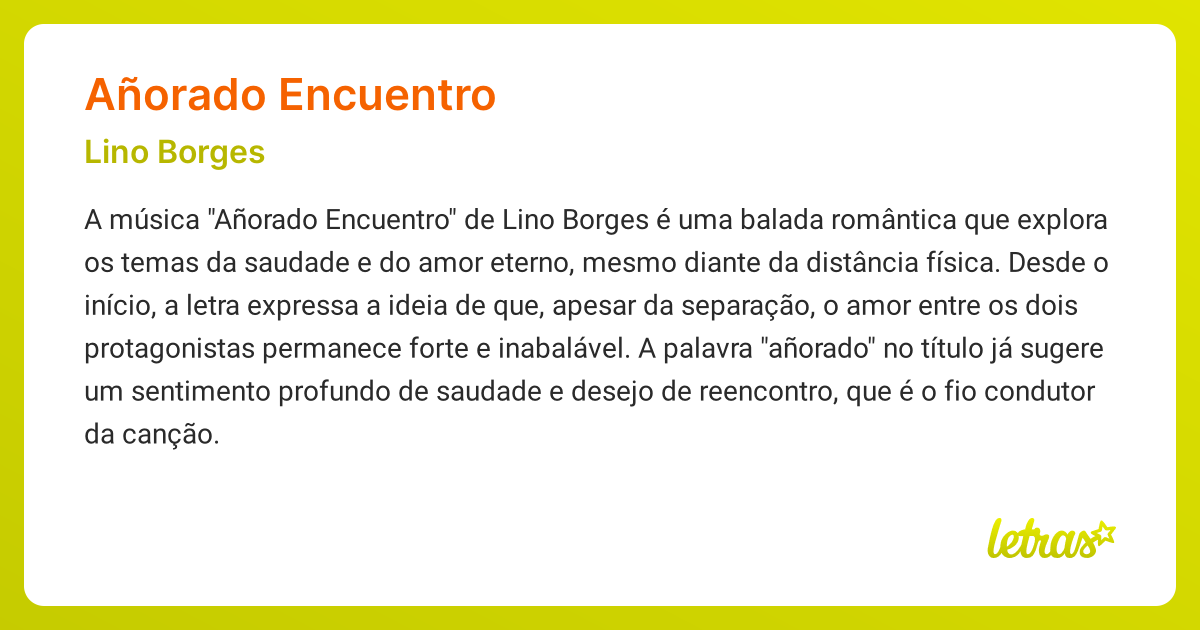 Significado da música AÑORADO ENCUENTRO (Lino Borges) - LETRAS.MUS.BR