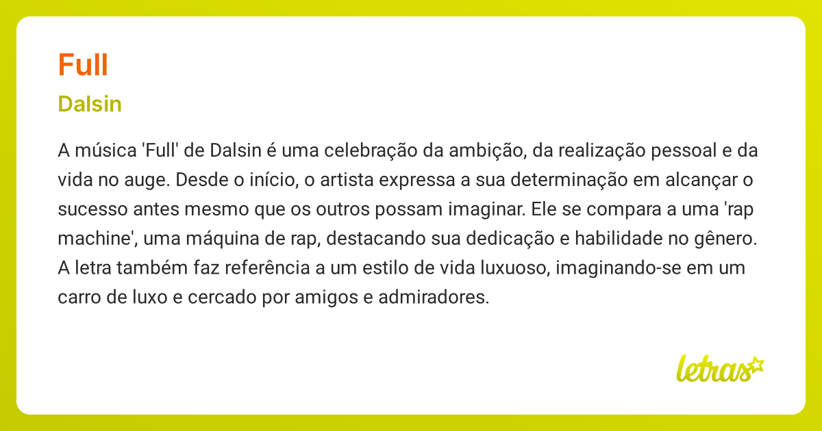 Significado da música FULL (Dalsin) - LETRAS.MUS.BR