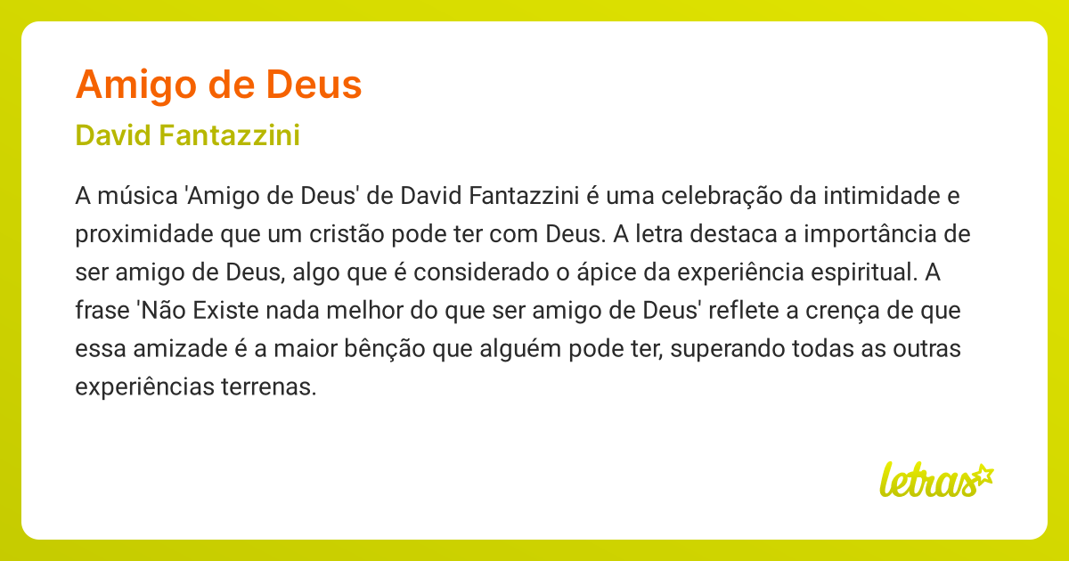 Significado da música AMIGO DE DEUS (David Fantazzini) - LETRAS.MUS.BR