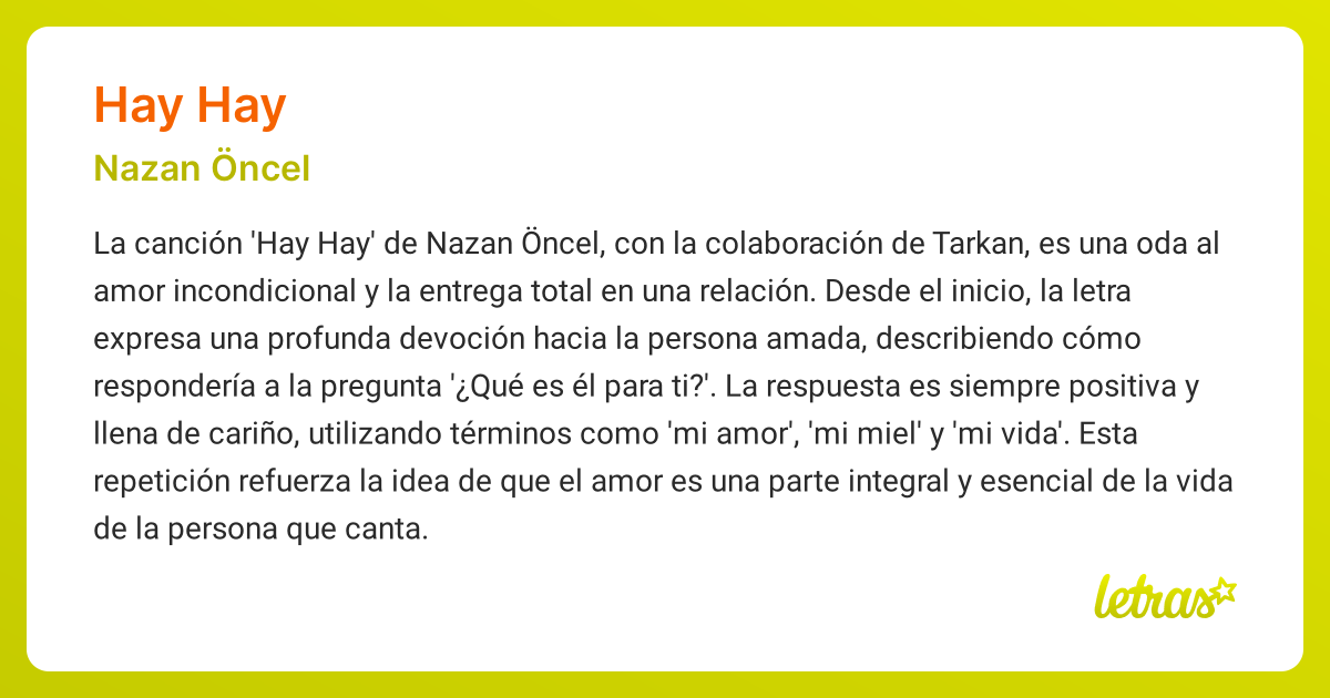 Significado de la canción HAY HAY (Nazan Öncel) - LETRAS.COM
