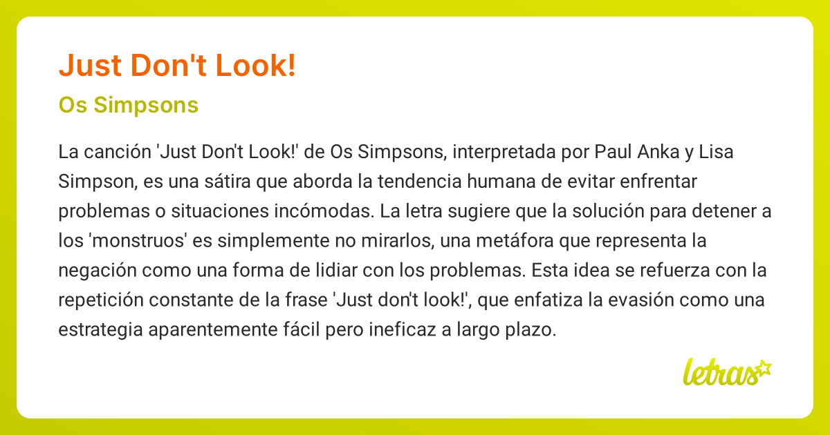 Significado de la canción JUST DON'T LOOK! (Os Simpsons) - LETRAS.COM