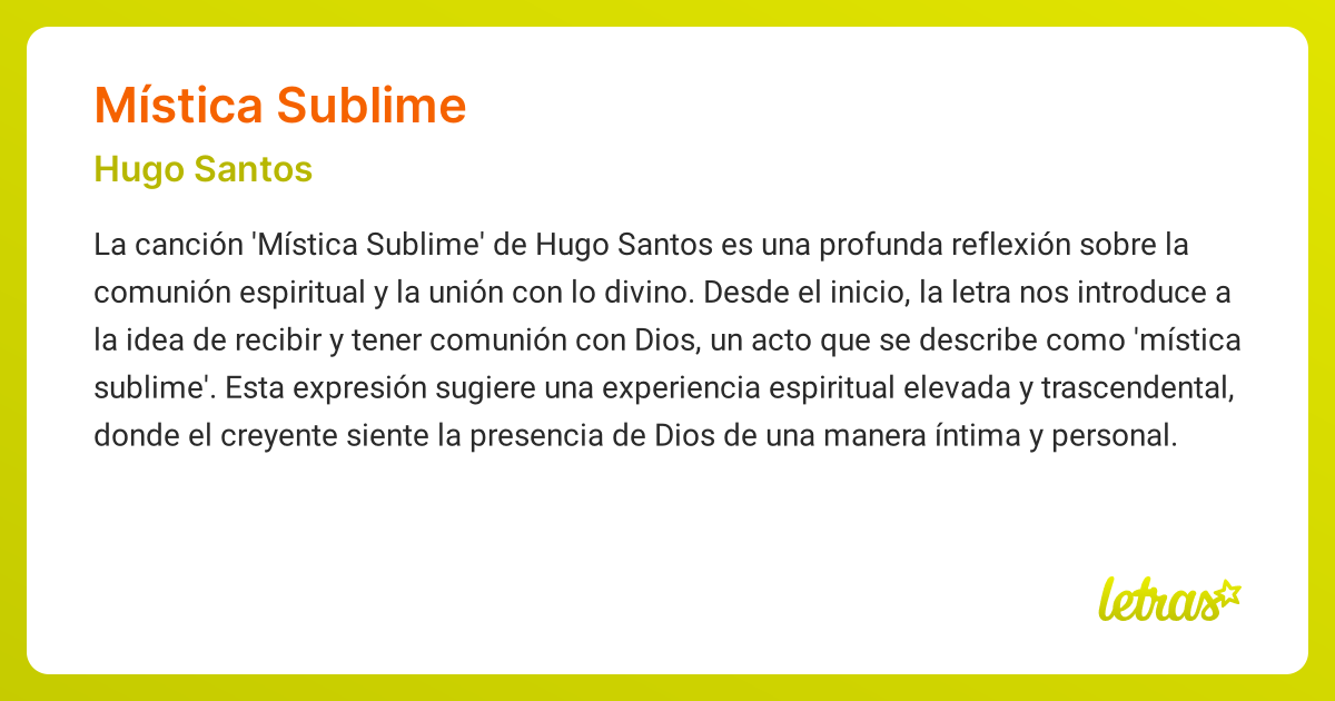 Significado de la canción MÍSTICA SUBLIME (Hugo Santos) - LETRAS.COM