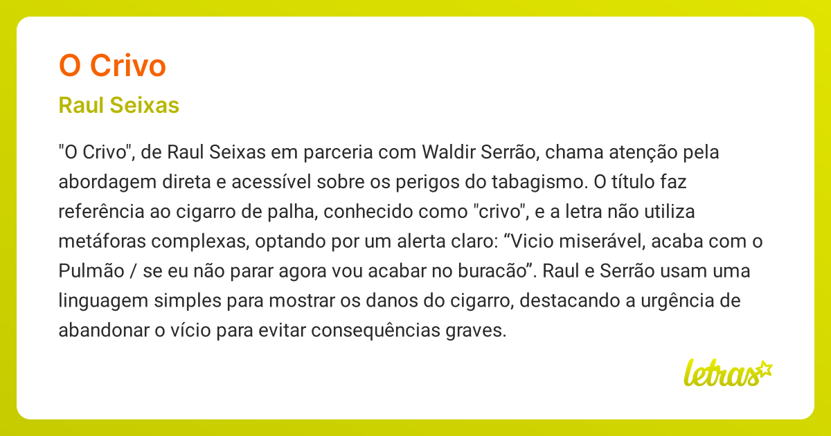 Significado da música O CRIVO (Raul Seixas) - LETRAS.MUS.BR