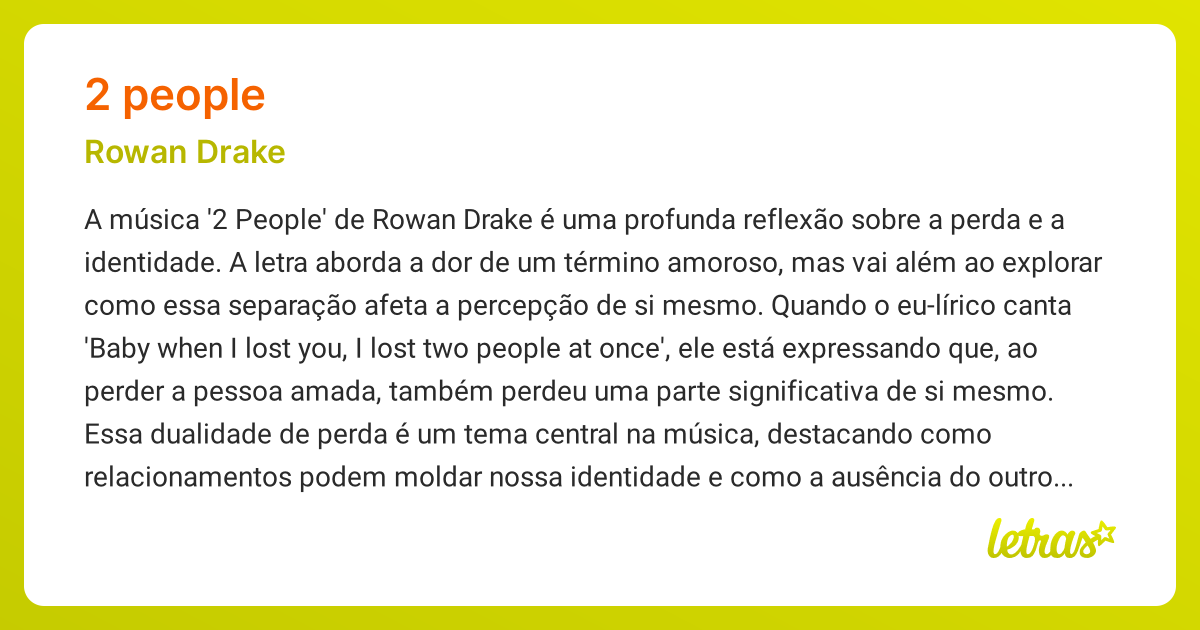 Significado da música 2 PEOPLE (Rowan Drake) - LETRAS.MUS.BR