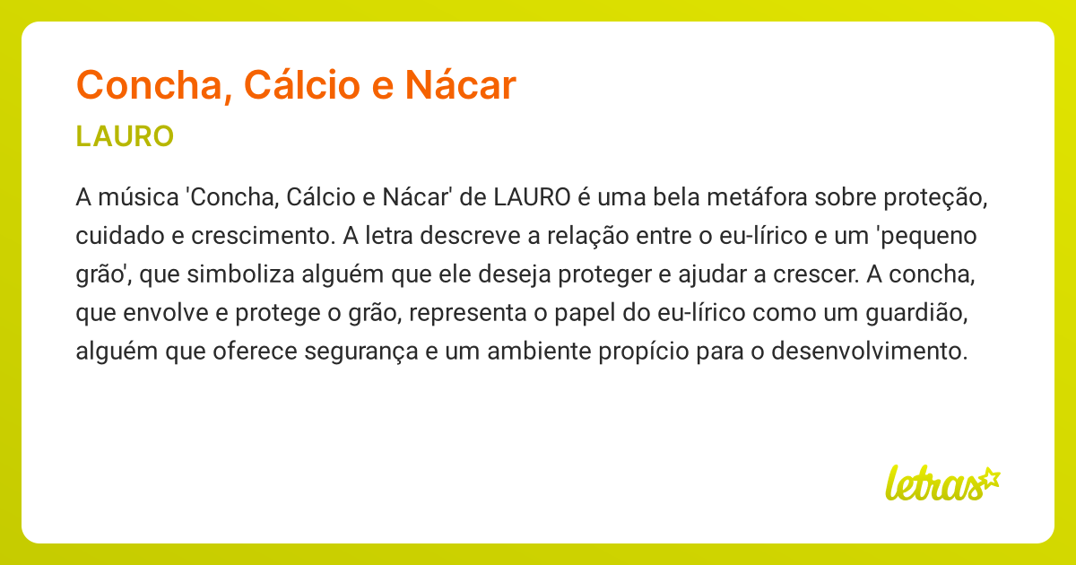 Significado da música CONCHA, CÁLCIO E NÁCAR (LAURO) - LETRAS.MUS.BR