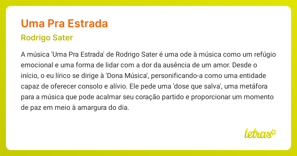 Significado da música UMA PRA ESTRADA (Rodrigo Sater) - LETRAS.MUS.BR