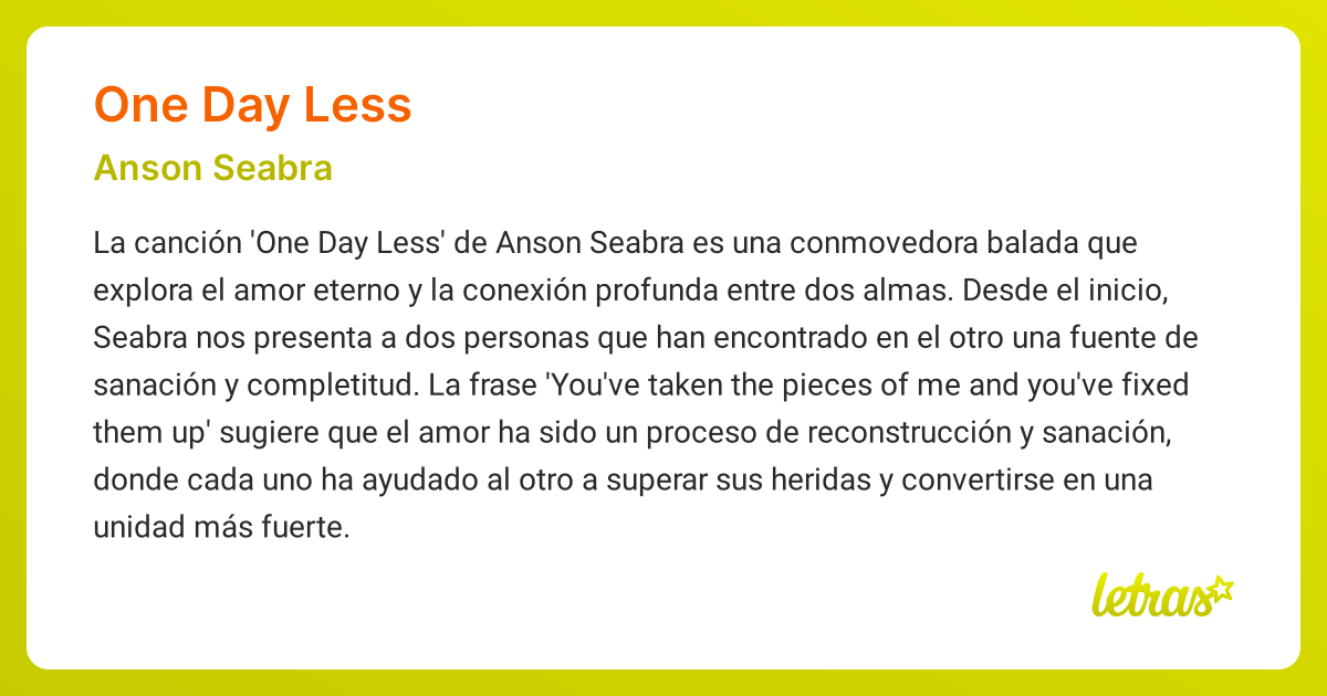 Significado de la canción ONE DAY LESS (Anson Seabra) - LETRAS.COM