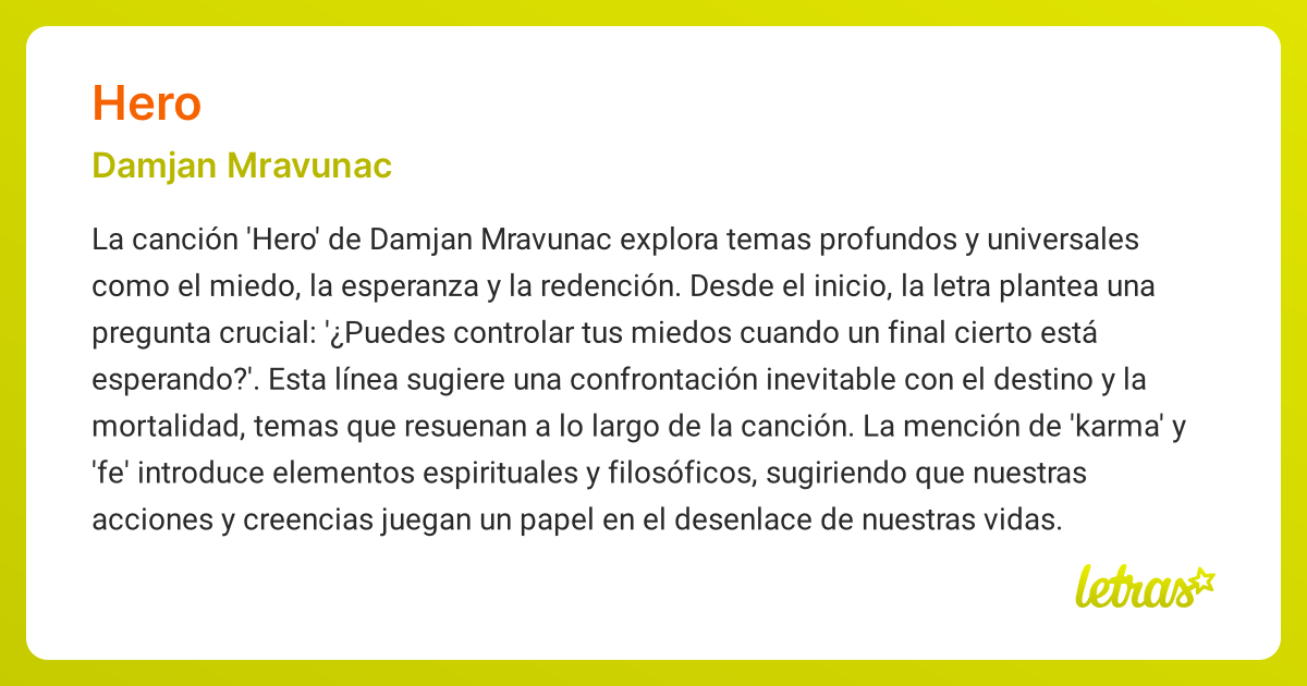 Significado de la canción HERO (Damjan Mravunac) - LETRAS.COM