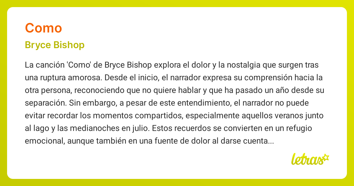Significado de la canción COMO (Bryce Bishop) - LETRAS.COM