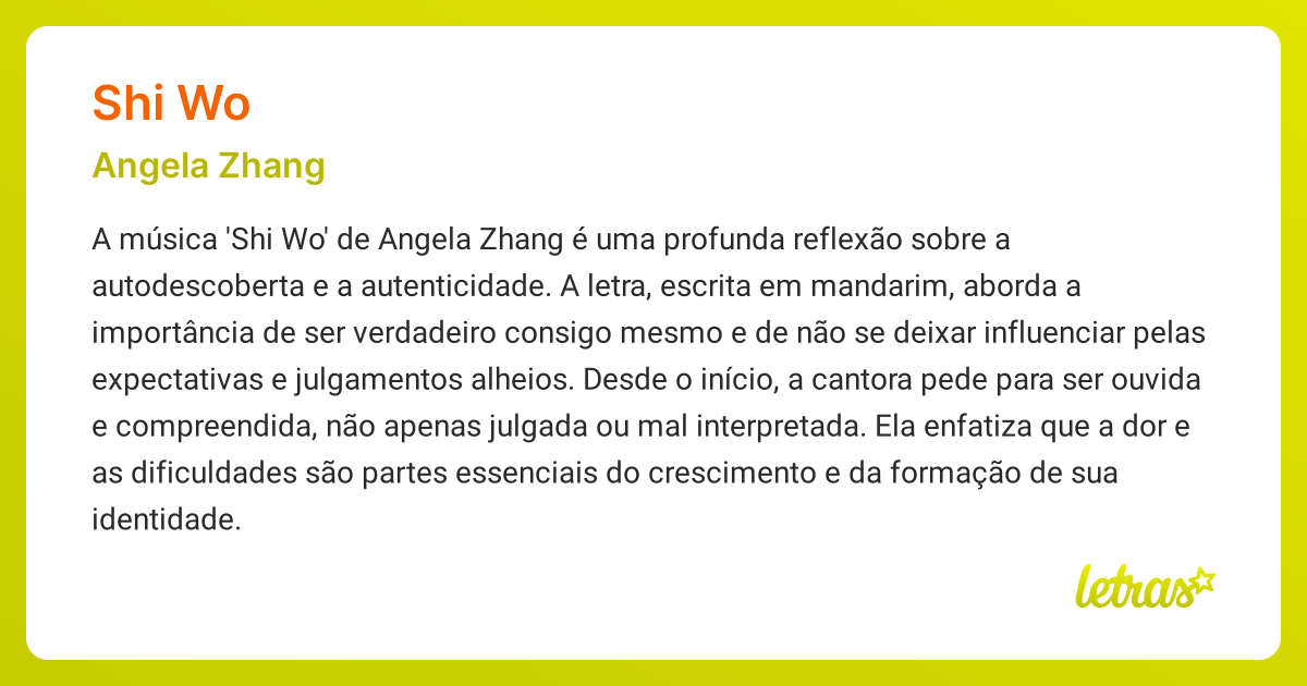 Significado da música SHI WO (Angela Zhang) - LETRAS.MUS.BR